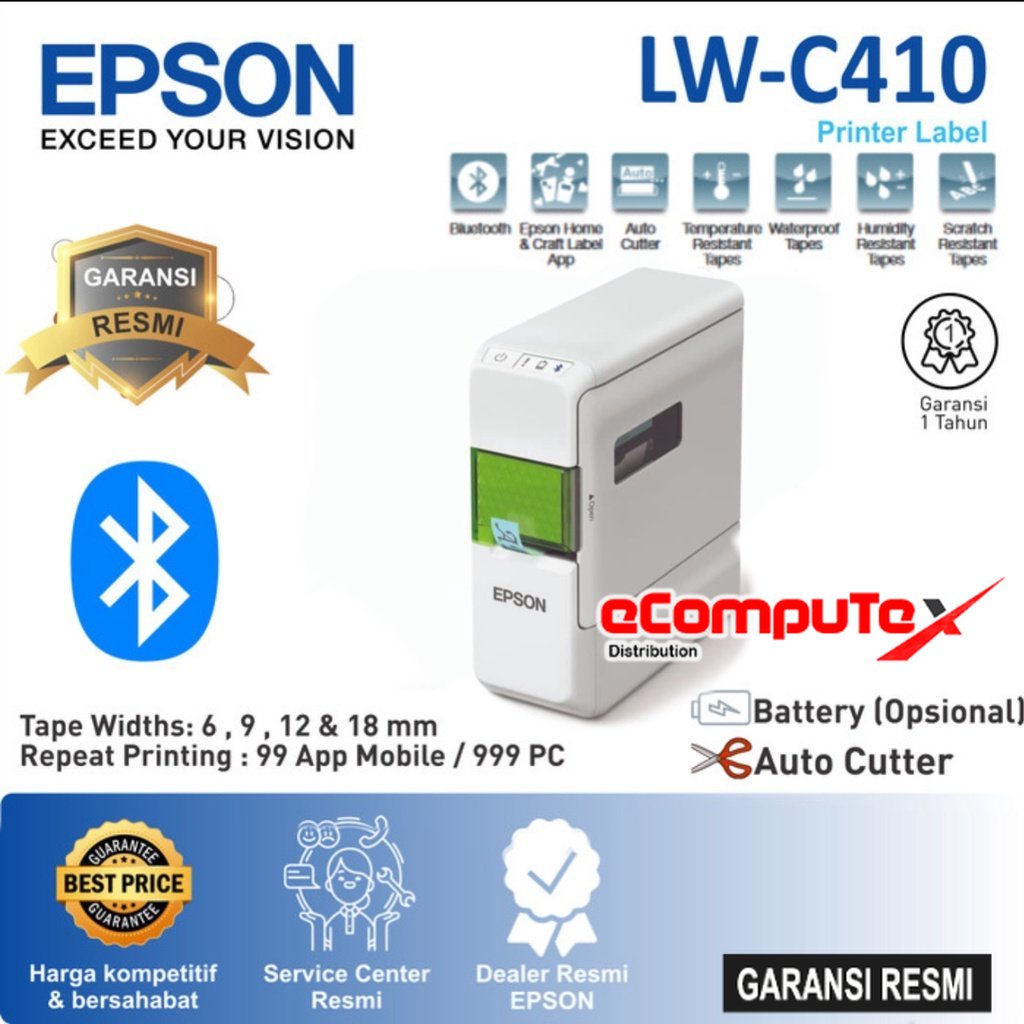 PRINTER EPSON LABEL WORKS LW-C410 PORTABLE STICKER LABEL LWC410 RESMI ...
