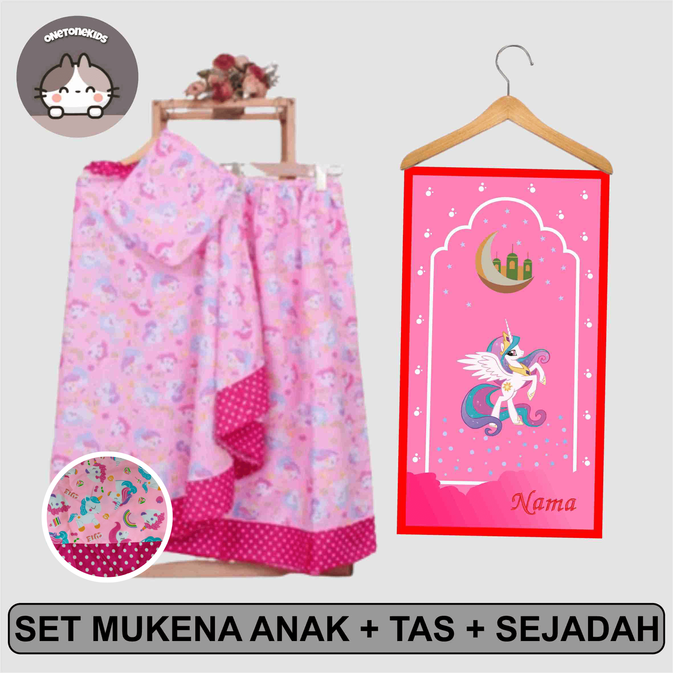 (CUSTOM NAMA BORDIR / TULIS DI PESAN) Set Mukenah Anak + Sajadah 2 3 4 ...