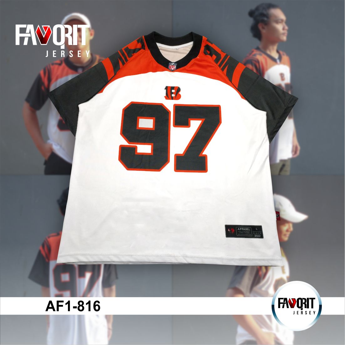 Jersey Oversize NFL American Football Putih-oren 97 Gratis Ganti Nomor ...