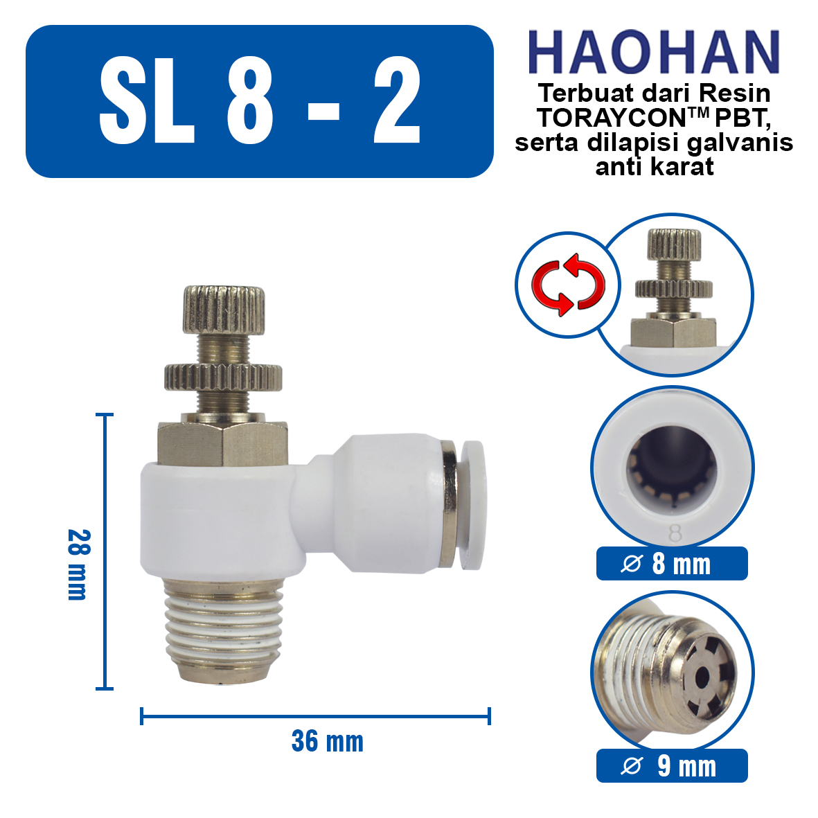SL 6-01 Nepel Angin Fitting Pneumatic Speed Control Flow Control Elbow ...