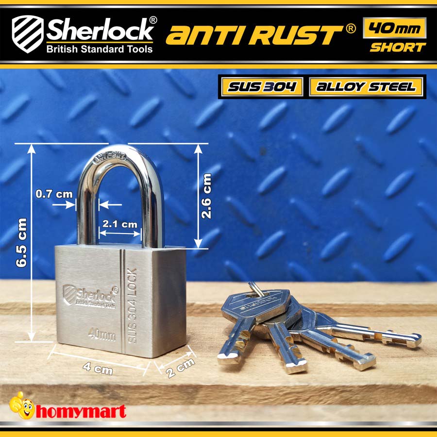 gembok anti rust 40 40mm pendek sherlock stainless steel 304 anti karat ...
