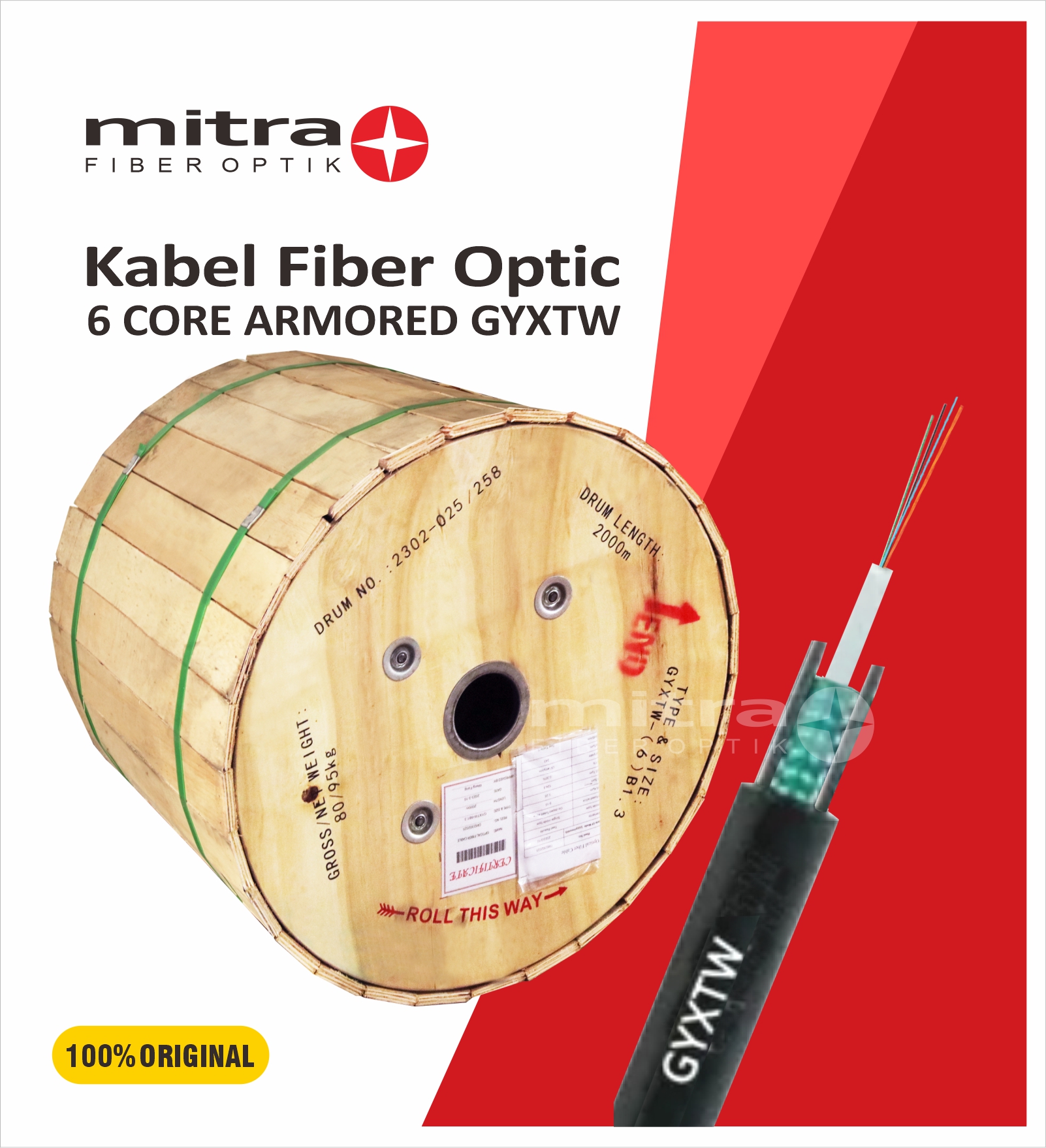 Kabel Fiber Optik FO 6 Core GYXTW Armoured fiber optic Falcom | Lazada ...