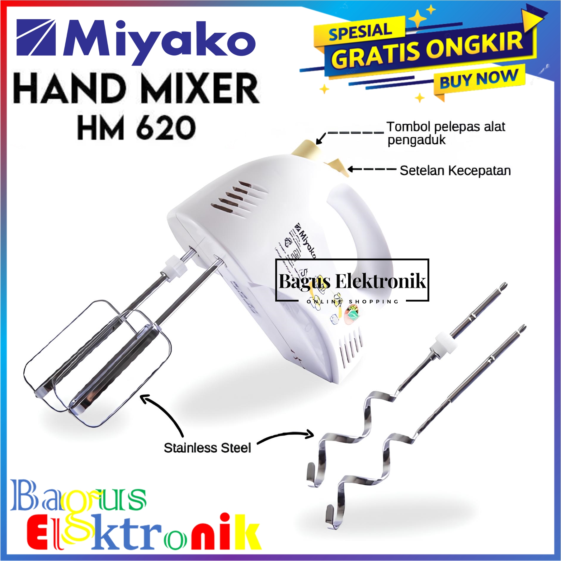 Mixer tangan Miyako Hand Mixer Miyako HM-620 HM 620 Mixer Miyako HM-620 ...