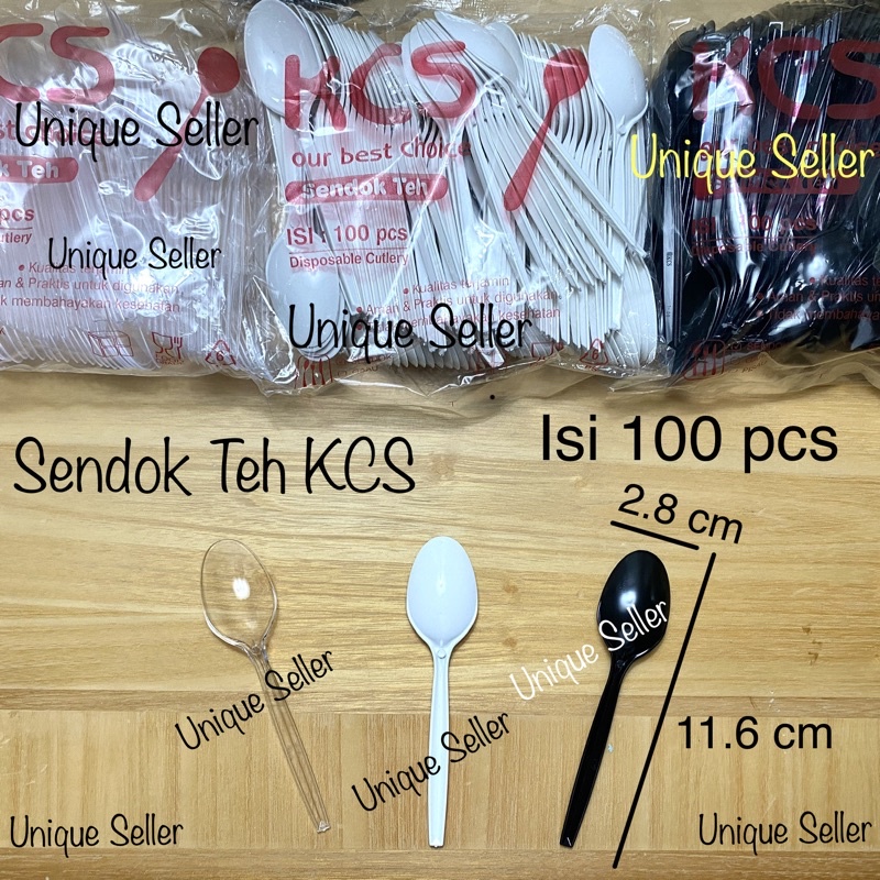 [Isi100] Sendok Teh Plastik KCS Hitam Putih Bening / Sendok Puding Agar ...