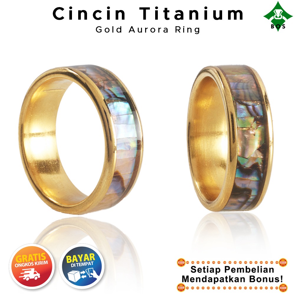 [Bayar Di Tempat] BOS Cincin Pria Wanita Titanium Emas Gold Aurora ...