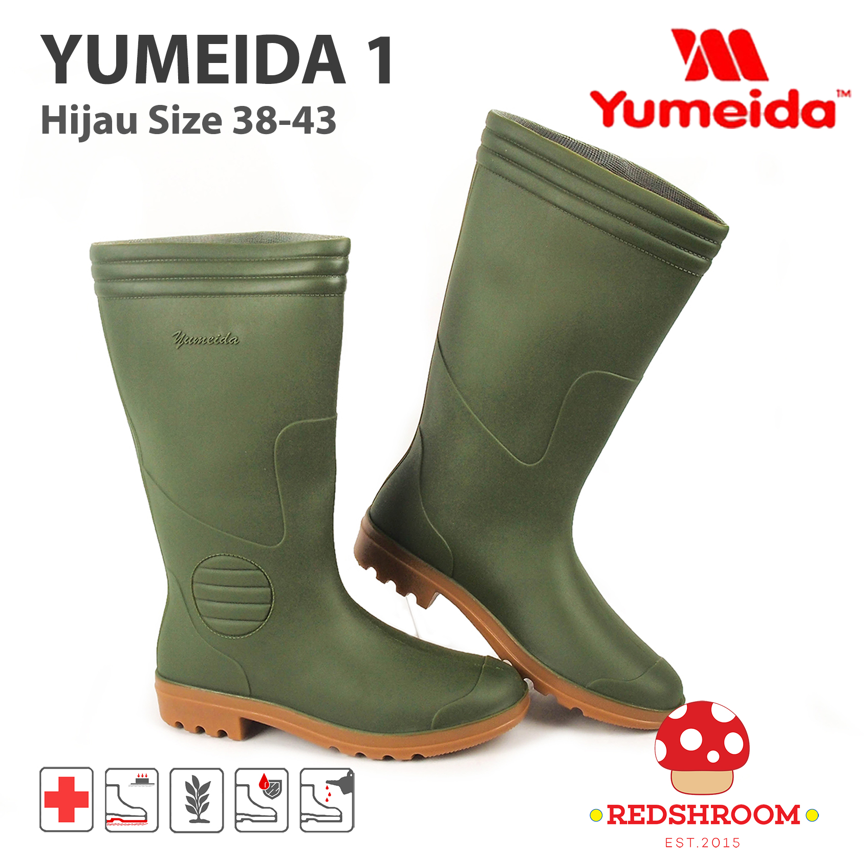 Sepatu Boot Tinggi Yumeida 1 Hijau Boots Karet Lokal Anti Air & Slip ...
