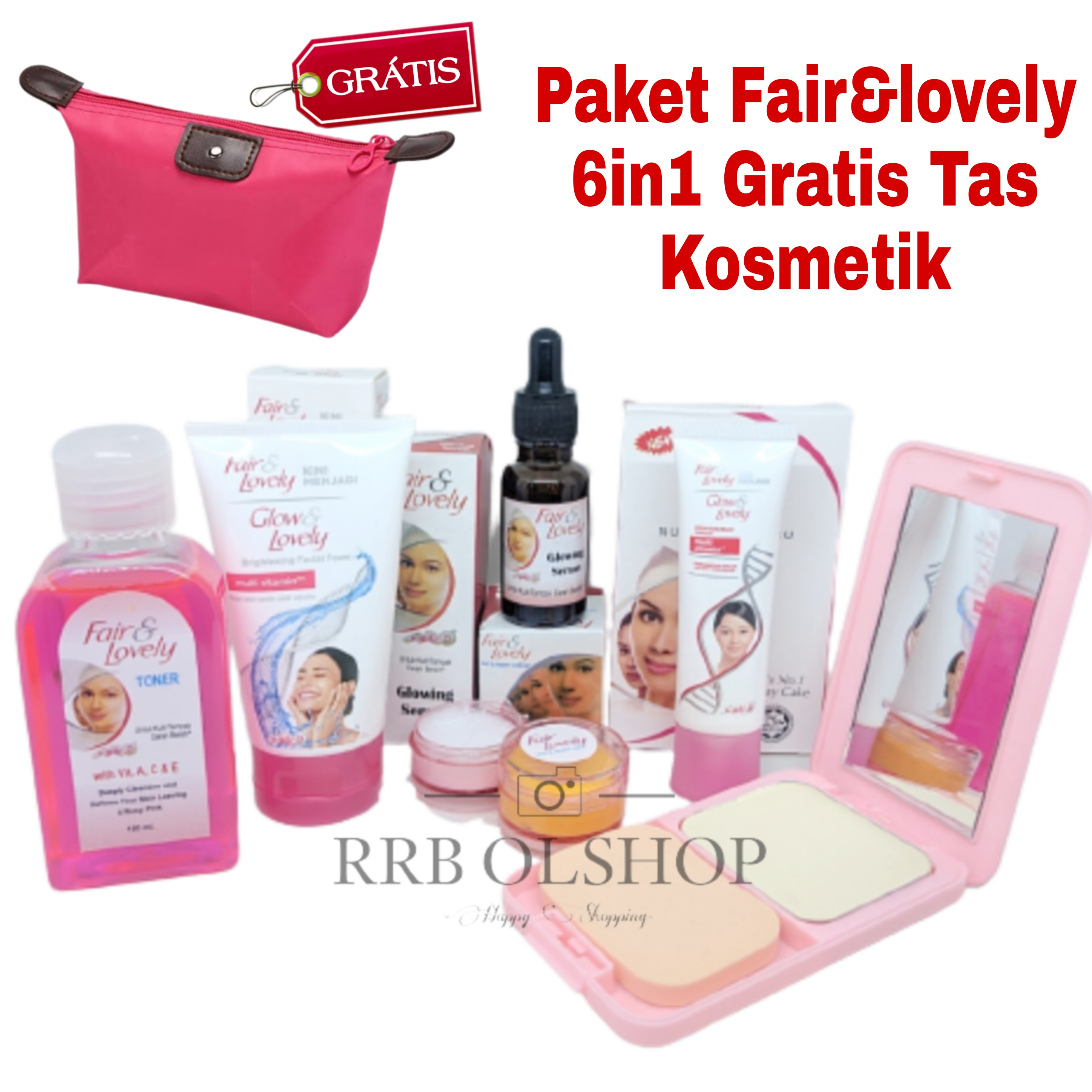 PAKET HEMAT Fair And Lovely GRATIS TAS KOSMETIK 1 Paket Lengkap Glowing Asli 6 In 1 Fair And Lovely Pelembab Cream Siang Malam Facial Foam Toner Bedak Plus Serum
