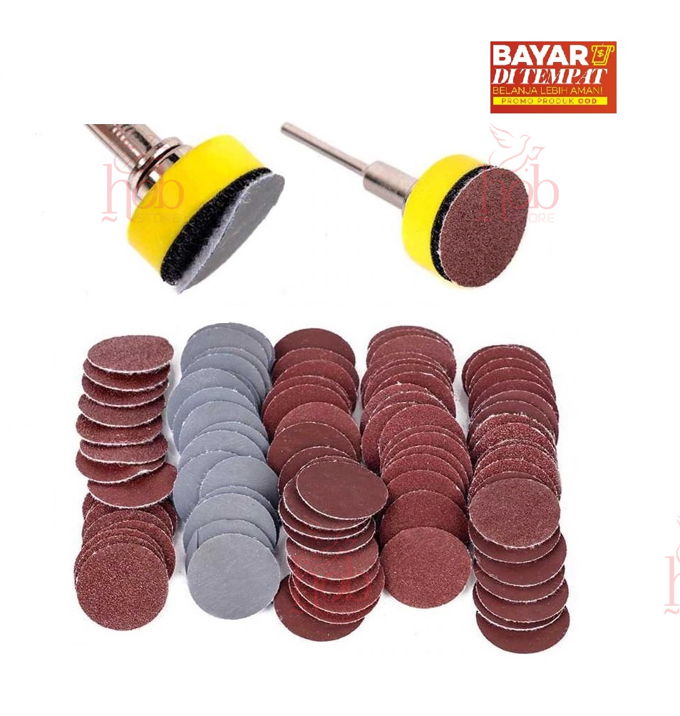 Amplas Poles Kasar Halus Bulat 100 pcs + Mata Bor Polishing Fiber Wheel ...