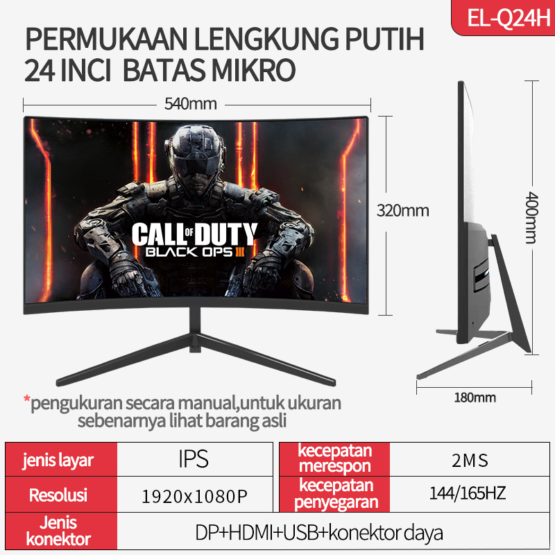 24-inci 75Hz 1080P monitor/melengkung komputer LCD, desktop kantor ...