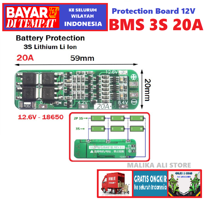 Charger PCB Protection Board 12V 20A 18650-BMS 3S | Lazada Indonesia