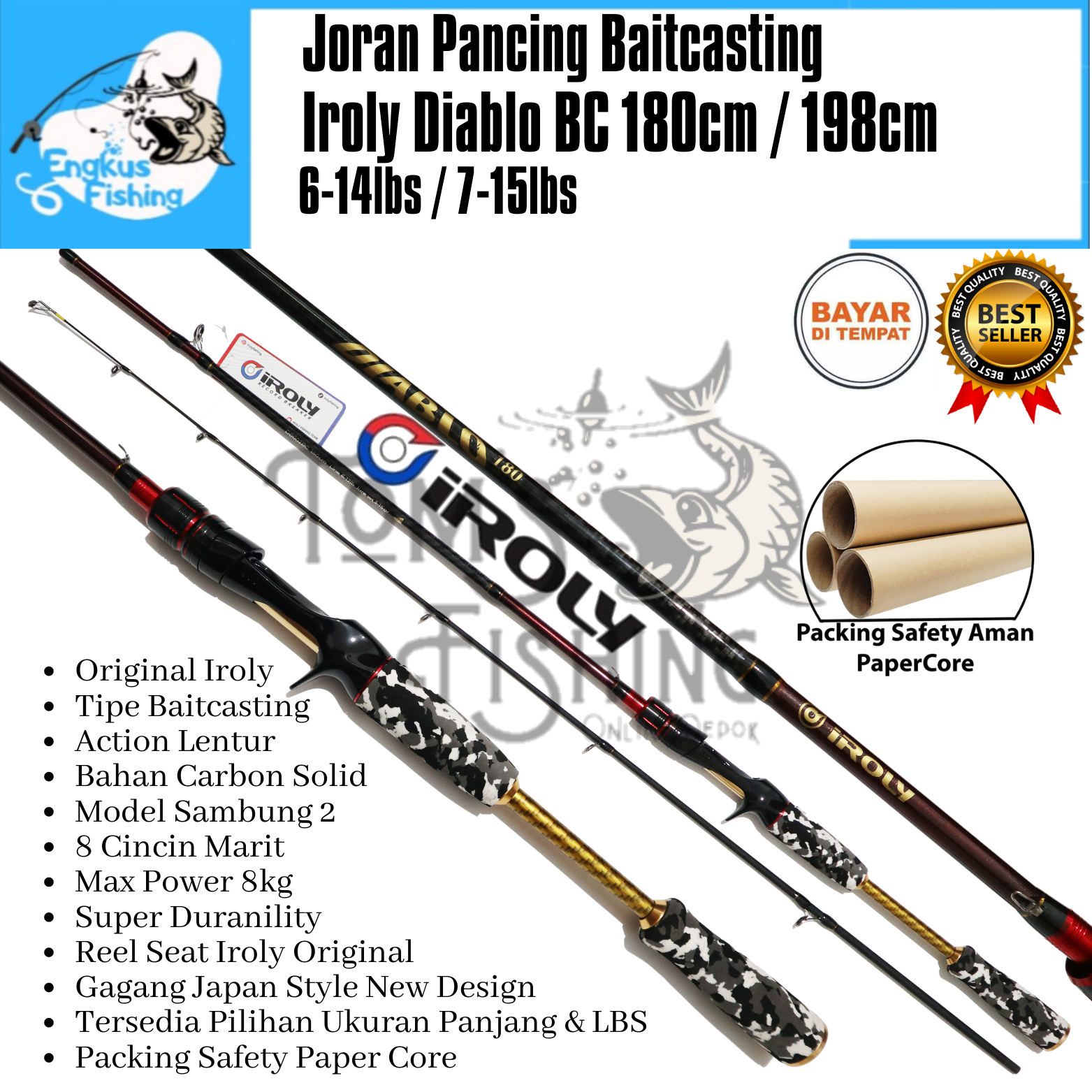 Joran Pancing Iroly Diablo BC 180cm / 198cm Baitcasting (8 Marit ...
