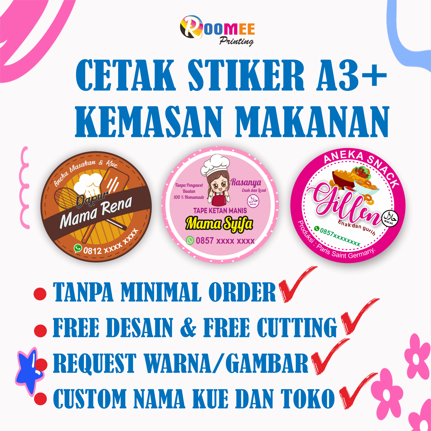 (BISA 1 LEMBAR) CETAK STIKER A3+ CHROMO CUSTOM FREE DESAIN FREE CUTTING ...