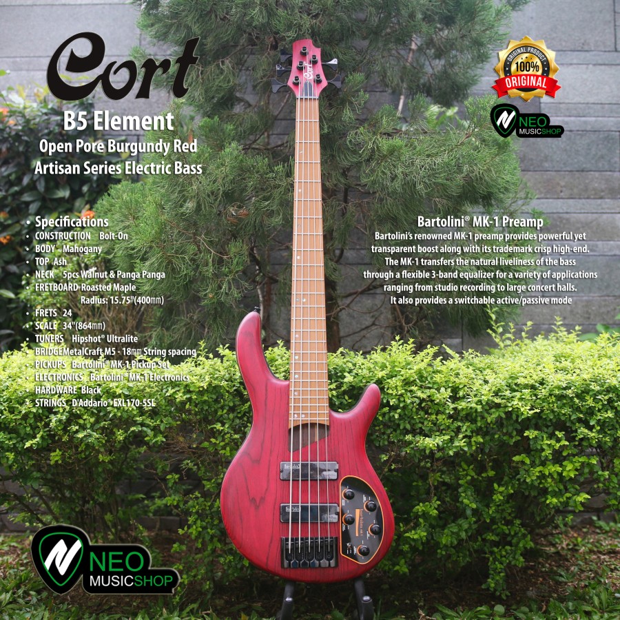 Cort B5 Element OPBR Artisan Series Active 5 Strings Electric Bass ...