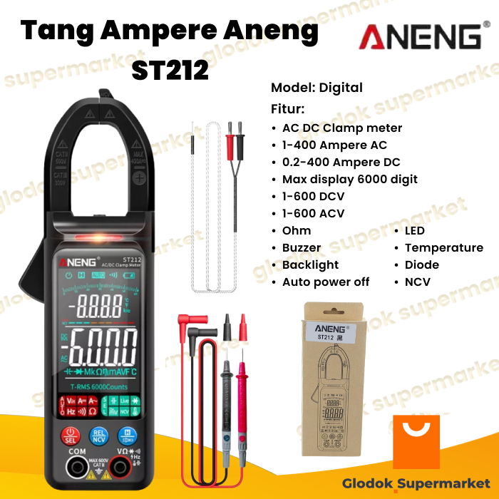 Tang Ampere AC DC Aneng ST212 Smart Clamp Meter Digital NCV 6000 ...