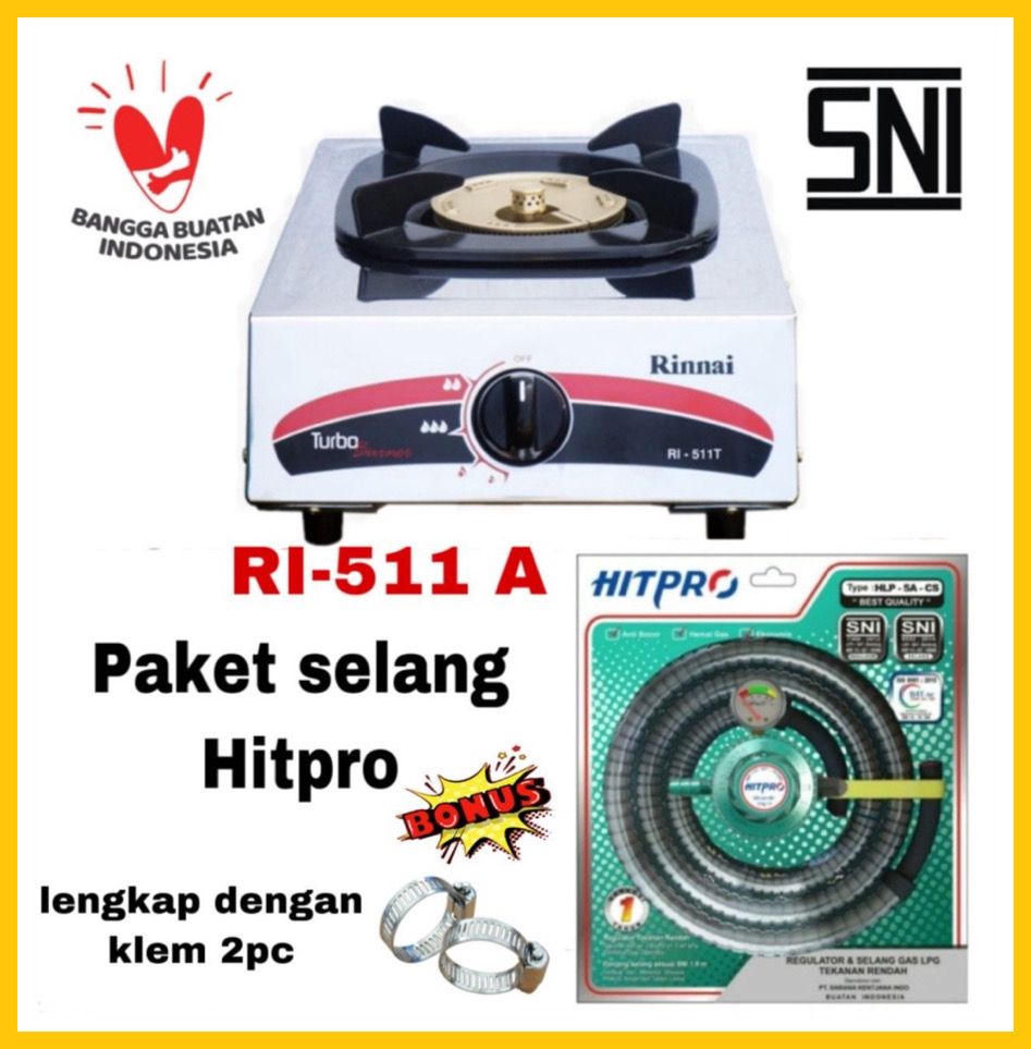 Paket Kompor Gas Rinnai 1 Tungku RI-511A Bonus Selang Regulator Quantum / Hitpro Rinnai RI-511A ...