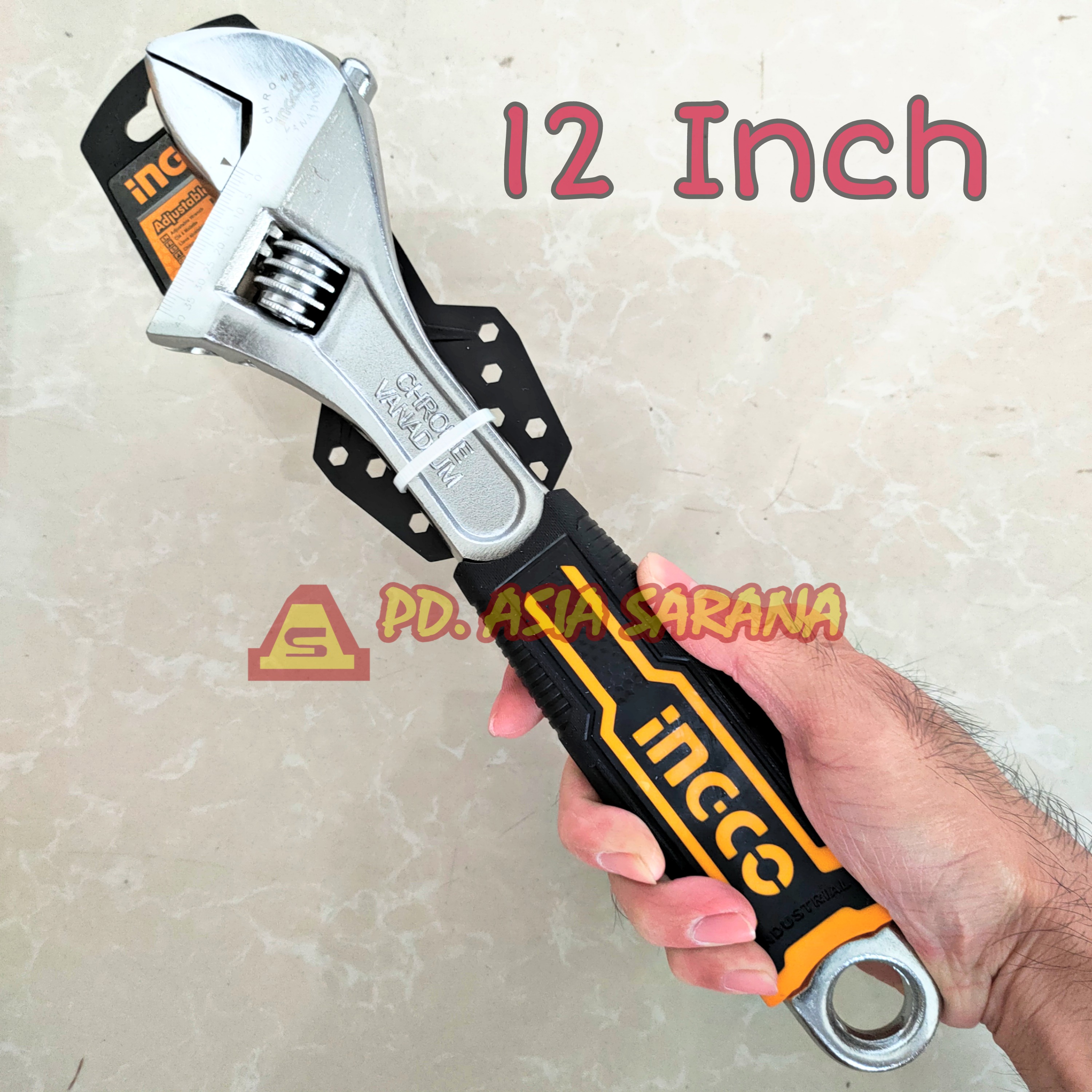 Kunci Inggris 12" Inch Gagang Karet INGCO HADW131128 Adjustable Wrench ...