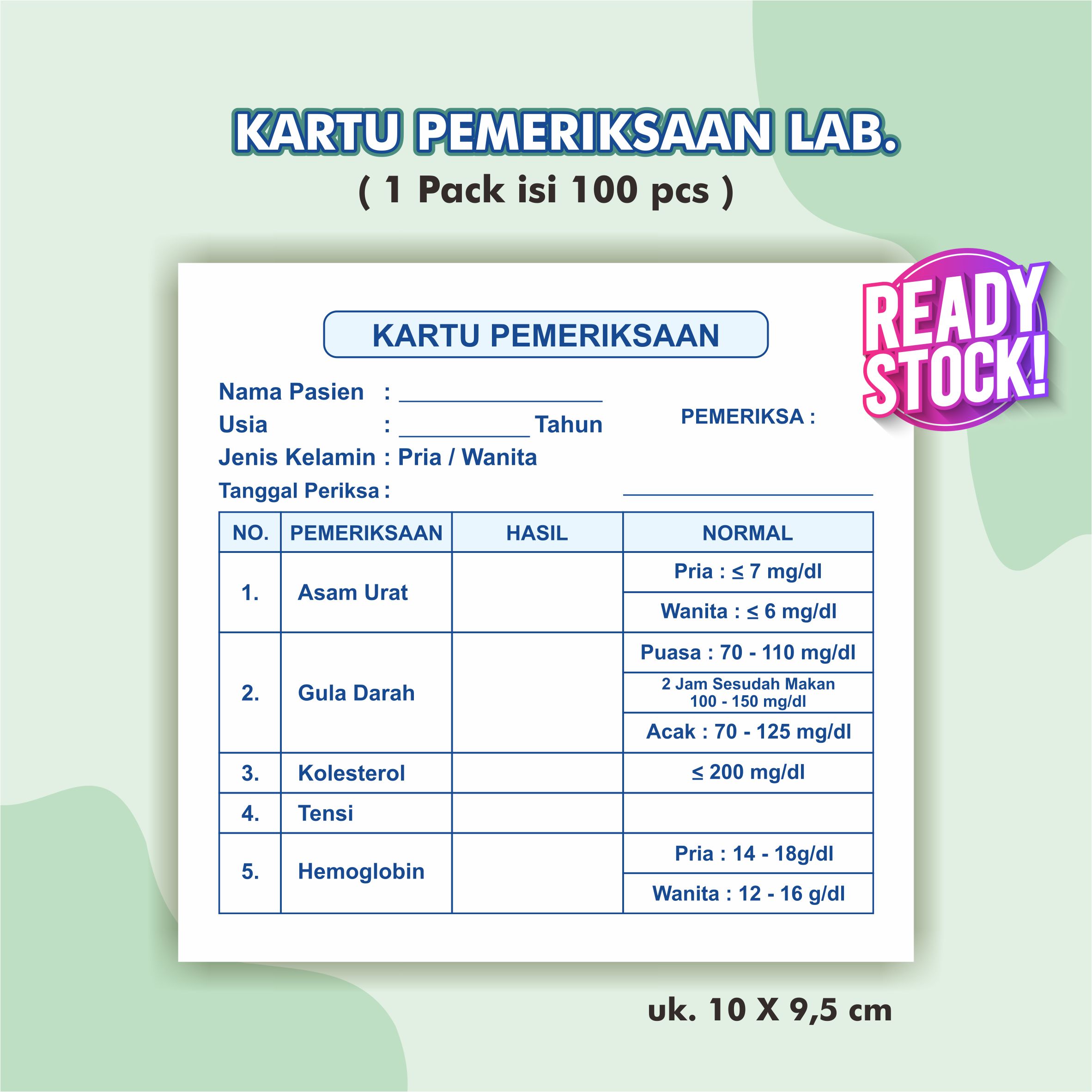KARTU CEK DARAH Kartu Pemeriksaan Lab/ Kartu Kontrol Ready Stock ...