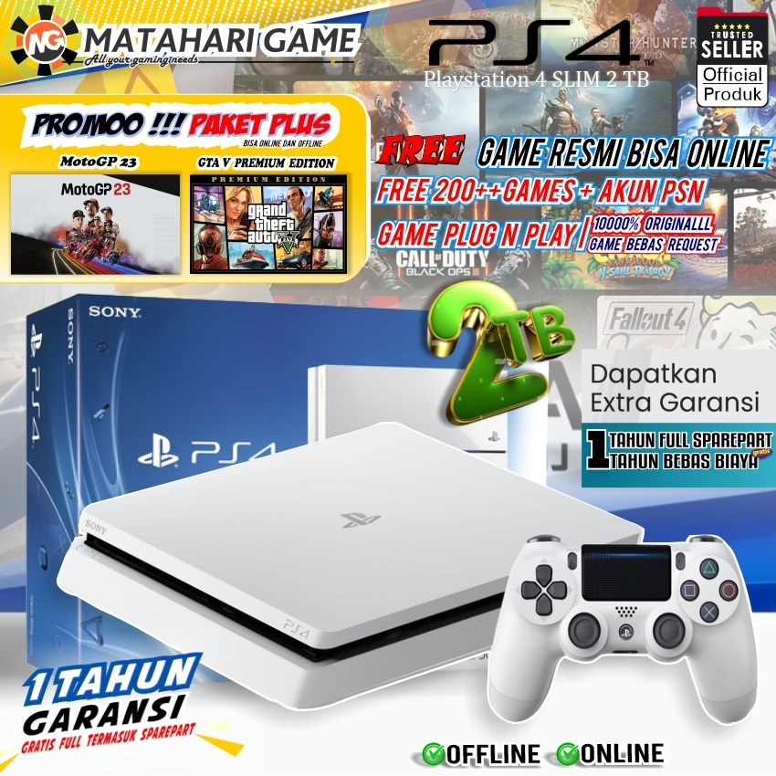 【PS4 SLIM WHITE】PlayStation 4 SLIM Original | PS4 SONY 2TB PUTIH Bonus ...