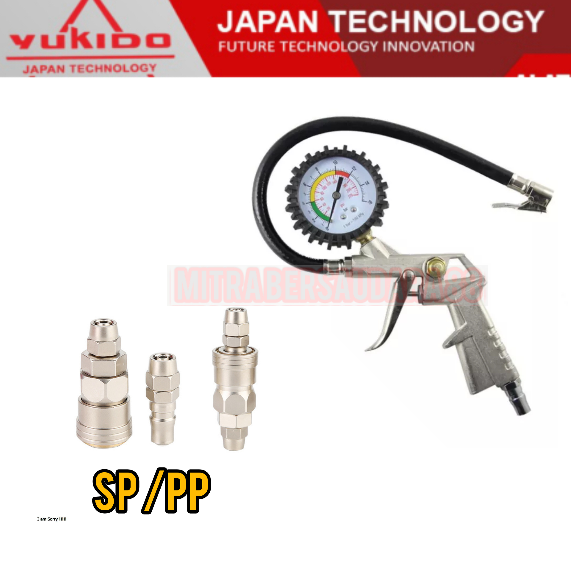 PAKET INFLATOR DAN SET COUPLER YUKIDO/GNT Tire Inflator Air Pressure Gun Unkuran Angin Ban 3 in ...