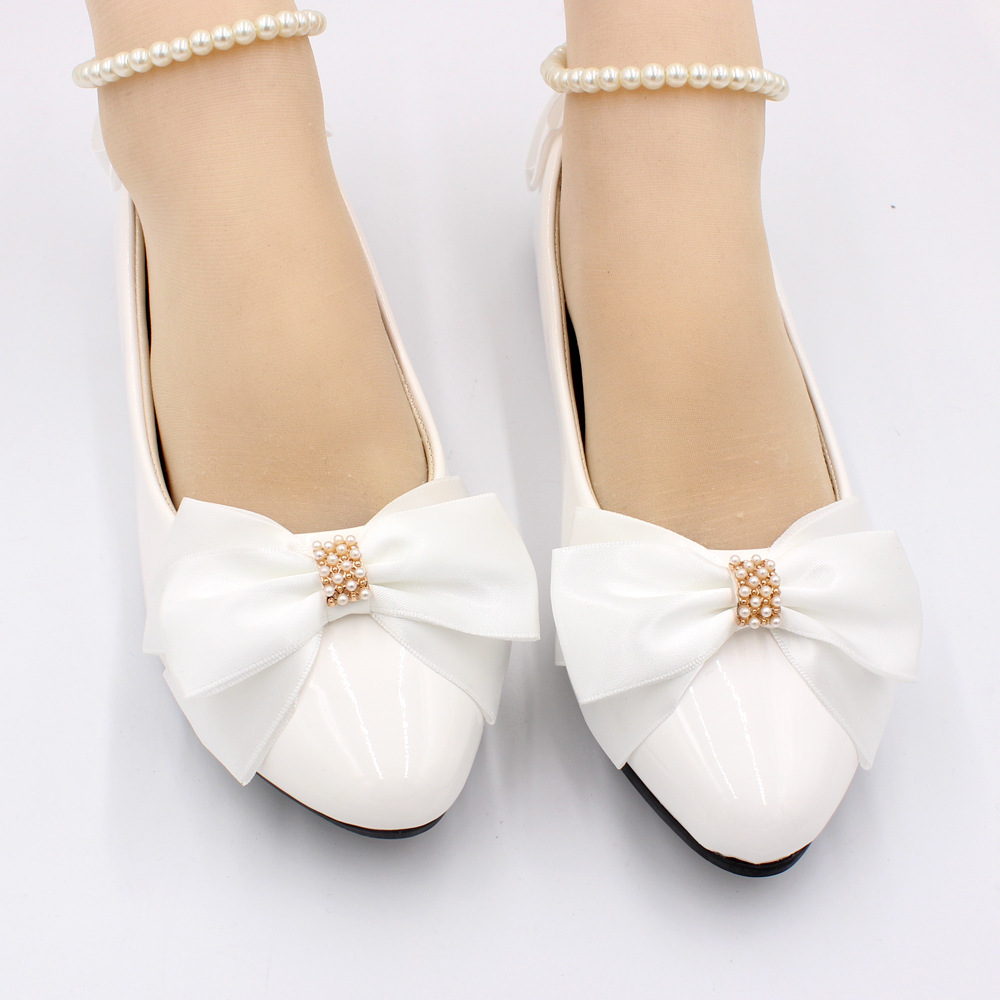 Wedding high heels Pernikahan Hak Rendah Wanita Baru 2022 Pita Putih ...
