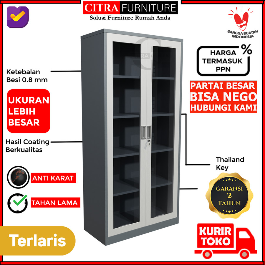 Lemari Arsip Besi 2 Pintu Swing KacaKantor Dokumen File Pintu Buka ...