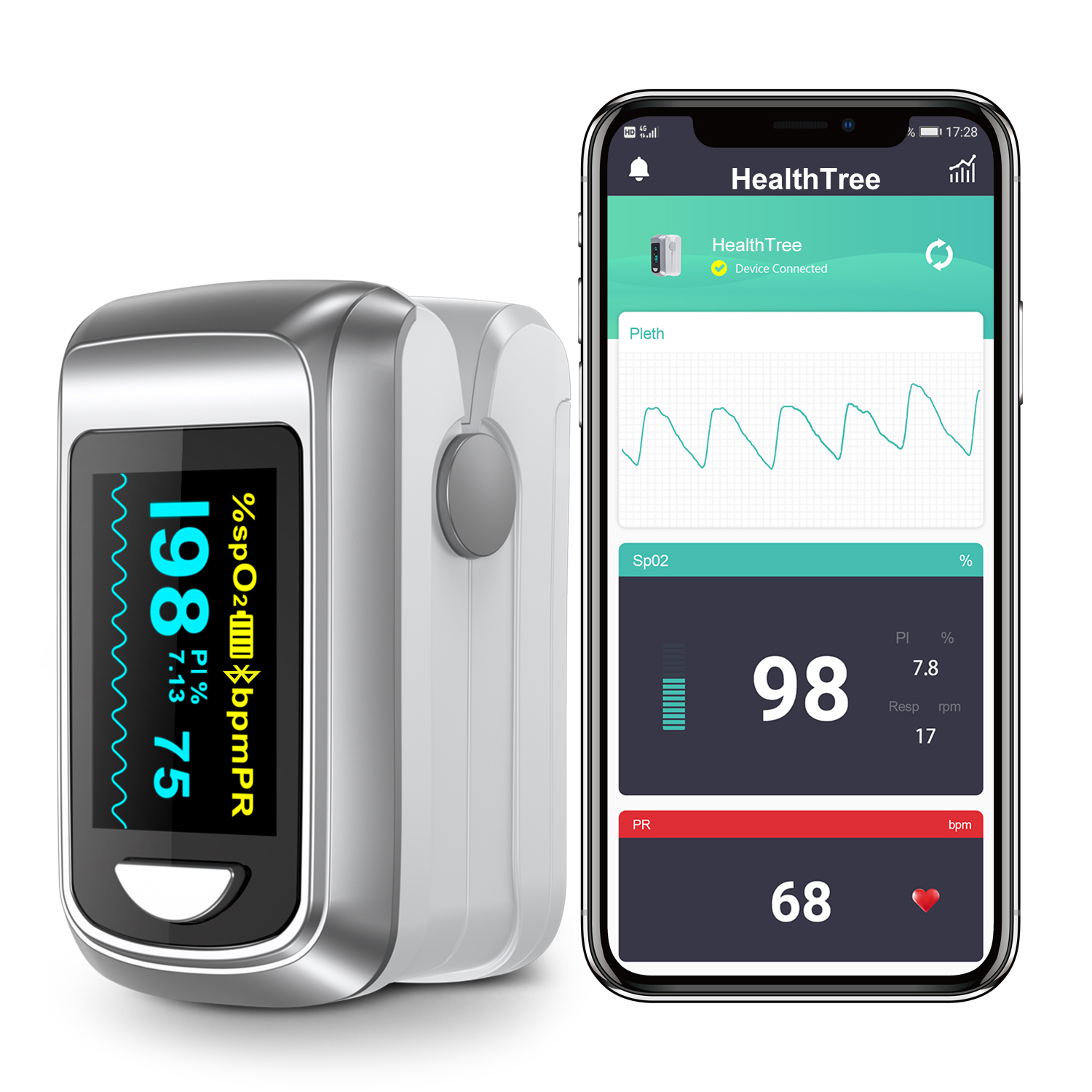 HealthTree Care Bluetooth Pulse Oximeter Ujung Jari SpO2 Monitor ...