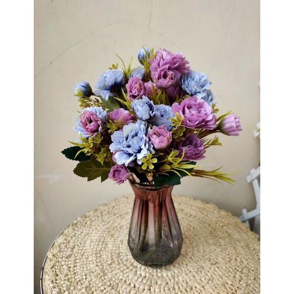 Rangkaian bunga mawar bintang artificial vas kaca mewah hiasan meja ...