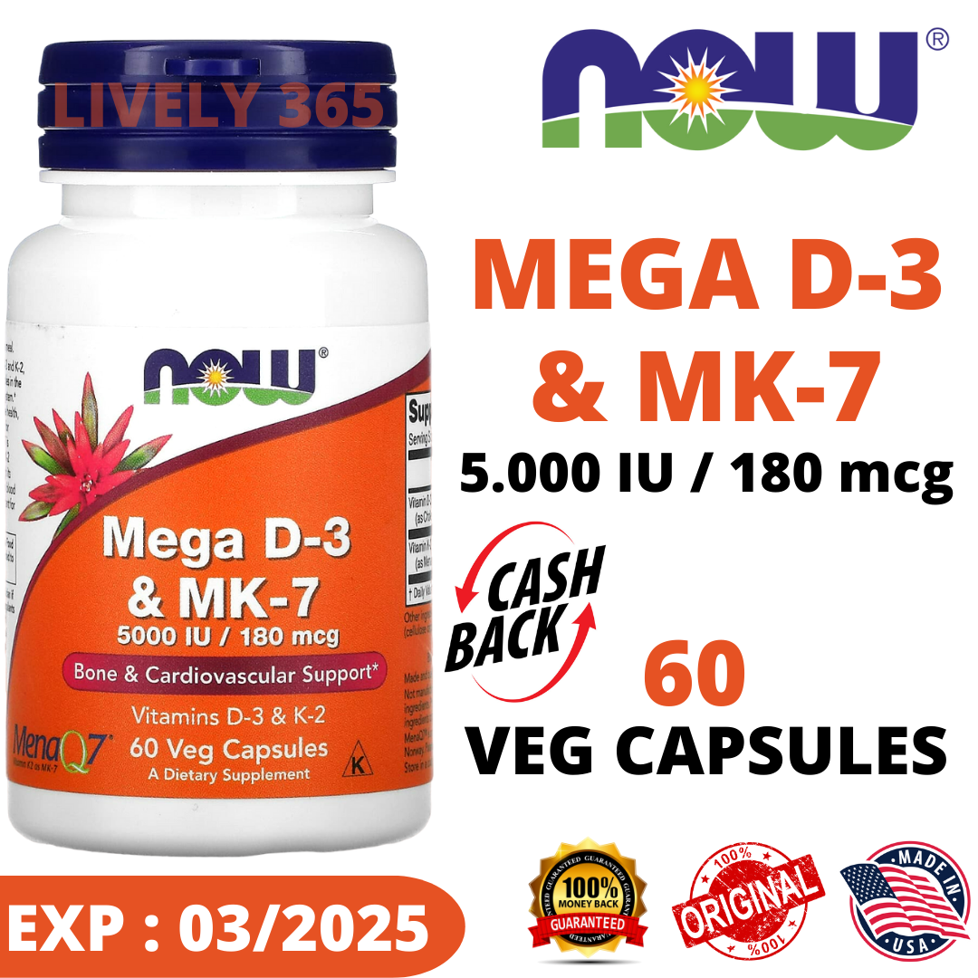 NOW Foods | Mega Vitamin D3 & K2 MK7 5000 IU / 180 mcg | 60 Veg Capsules | Lazada Indonesia