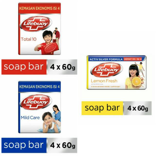 Lifebuoy Sabun Batang 60gr (1 pack isi 4 pcs) Varian Mild Care, Lemon ...