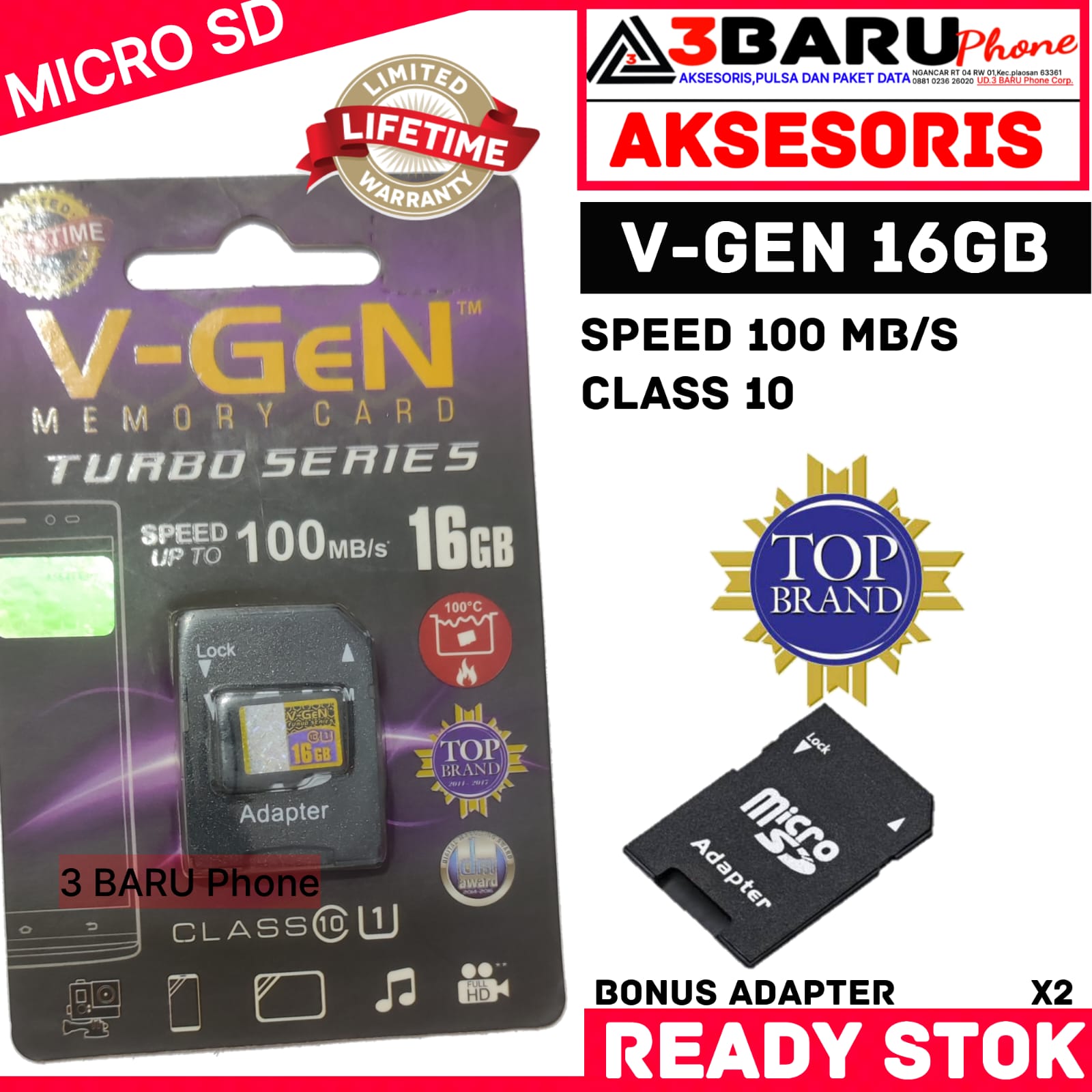 Micro SD V-Gen 16GB MMC V-Gen Bonus Adapter MMC Class 10 memory memori ...