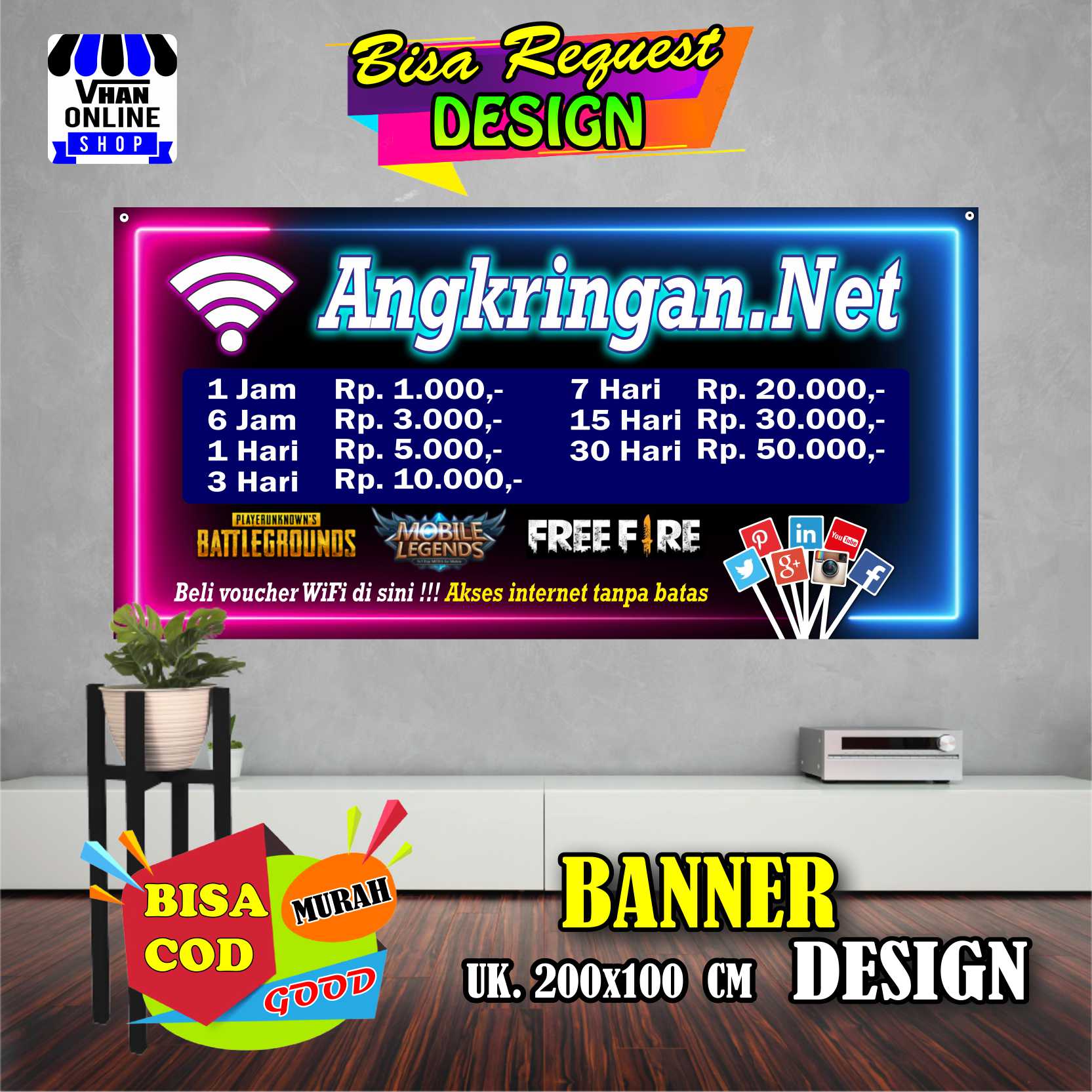Spanduk Banner Konter Wifi, Hotspot, Tarif Harga, Murah Keren | Lazada ...