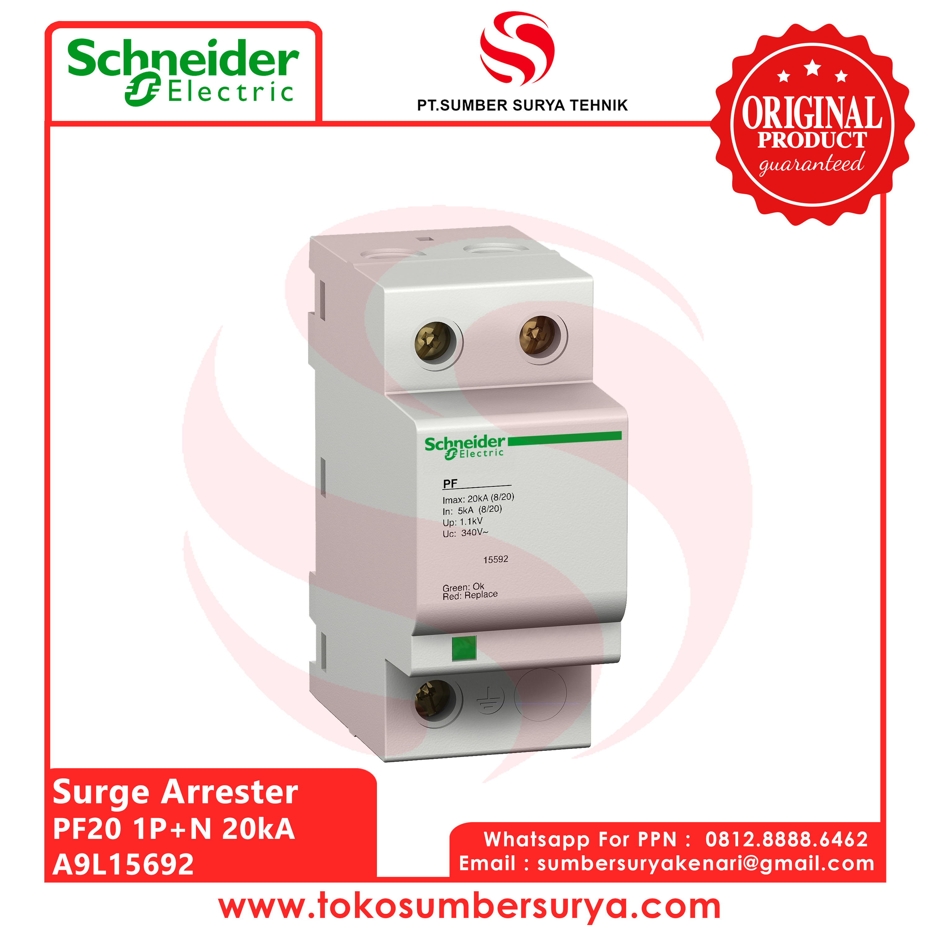 Surge Arrester PF20 1P+N 20kA Saklar Listrik ON OFF A9L15692 SNI Asli ...