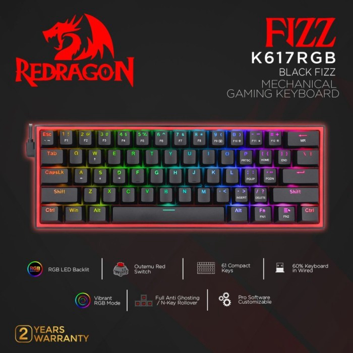 Redragon / Reddragon K617 RGB / K617RGB 60% FIZZ Mechanical Keyboard ...