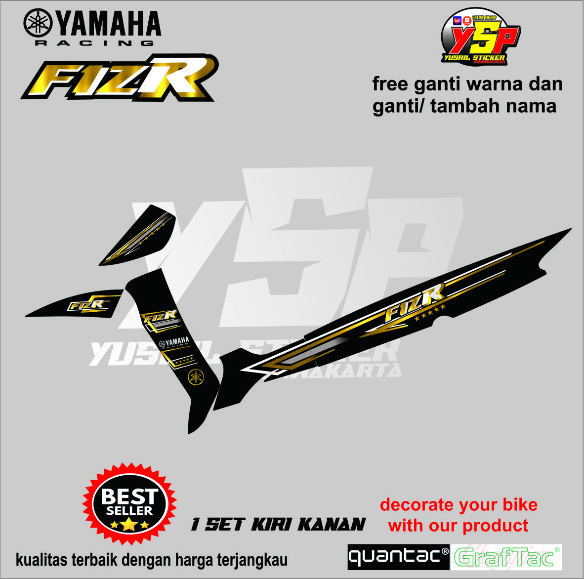 Stiker Striping fizr f1zr f1z r variasi Hitam Sudah Potongan Tahan ...