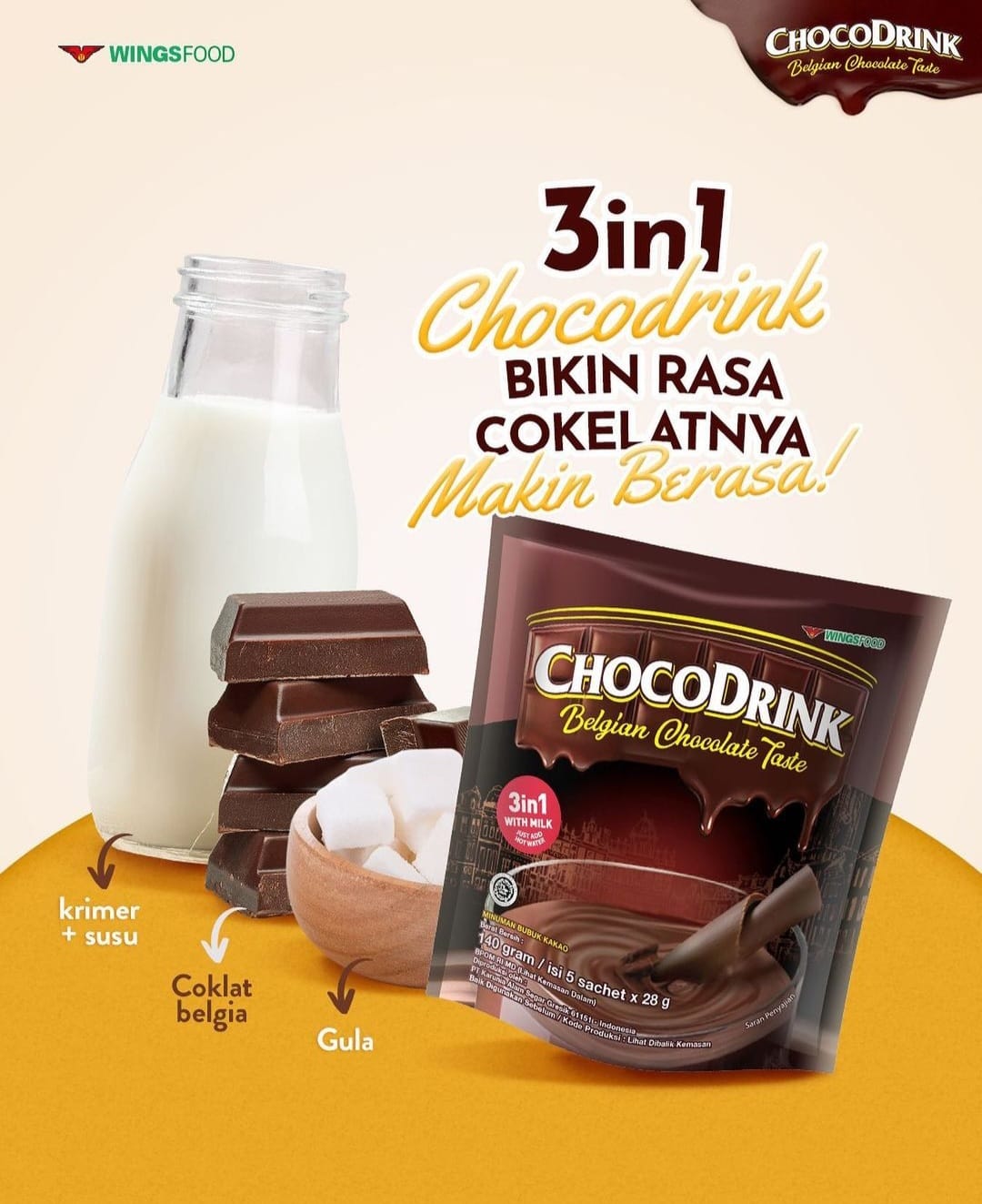 Chocodrink Belgian Chocolate Taste 3in1 with Milk isi 5 sachet | Lazada Indonesia