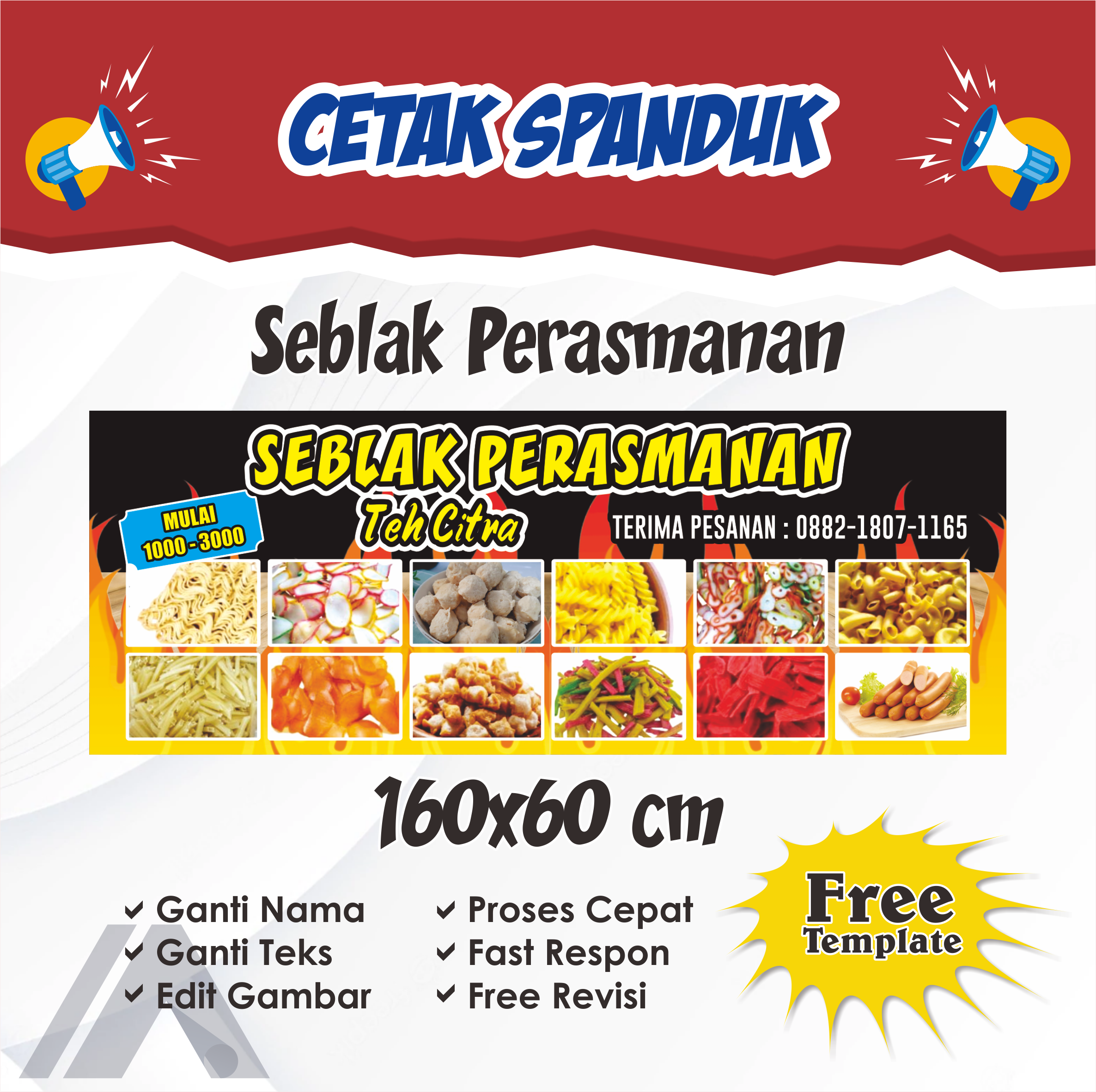 cetak banner seblak perasmanan viral 160x60 bisa custom | Lazada Indonesia