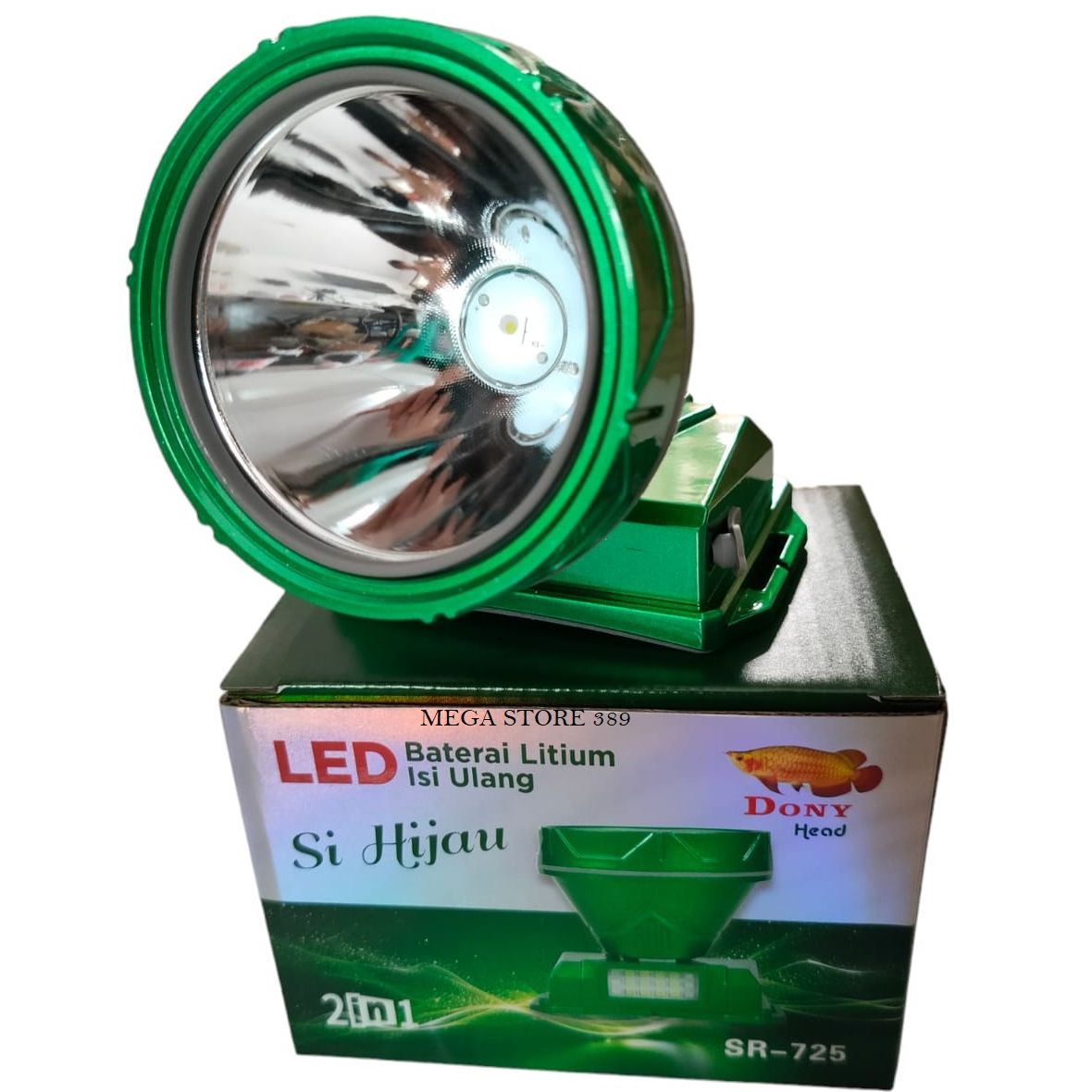 SENTER KEPALA DONY SR-725 SI HIJAU - LED 20W - CAHAYA SUPER TERANG - JARAK JAUH - BISA DI CAS ...