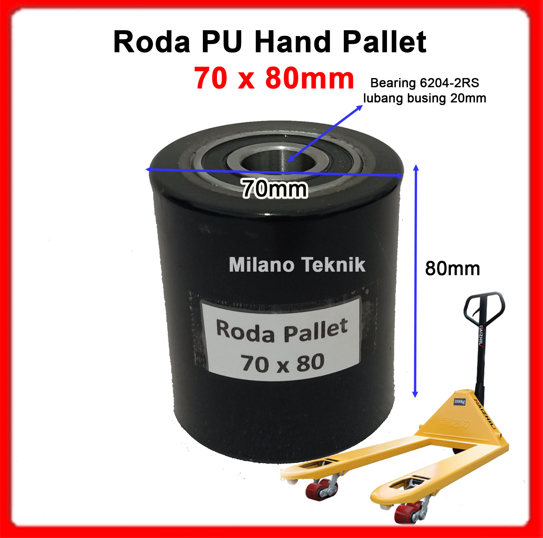Roda hand pallet PU 70x80 mm + Doubel bearing handpallet / hand lift ...