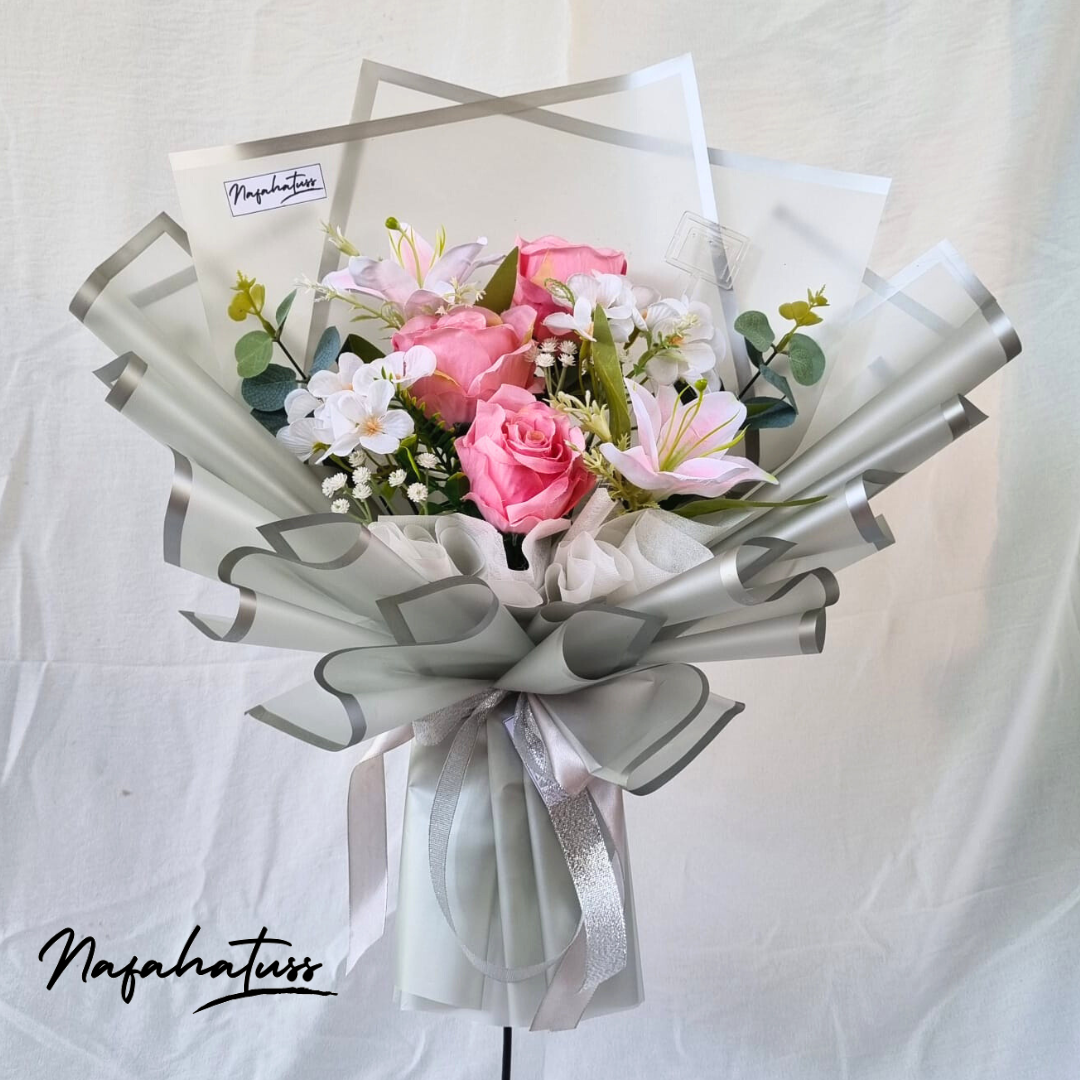 BUKET BUNGA PALSU ARTIFICIAL MOLY HADIAH WISUDA BOUQUET MURAH/ BUKET ...
