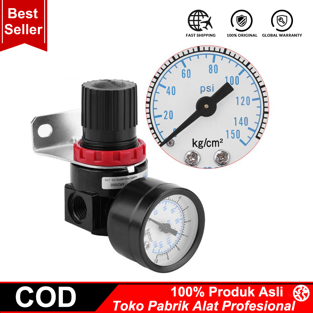 AR2000 Regulator Setelan Pengatur Tekanan Angin Spraygun Kompresor ...