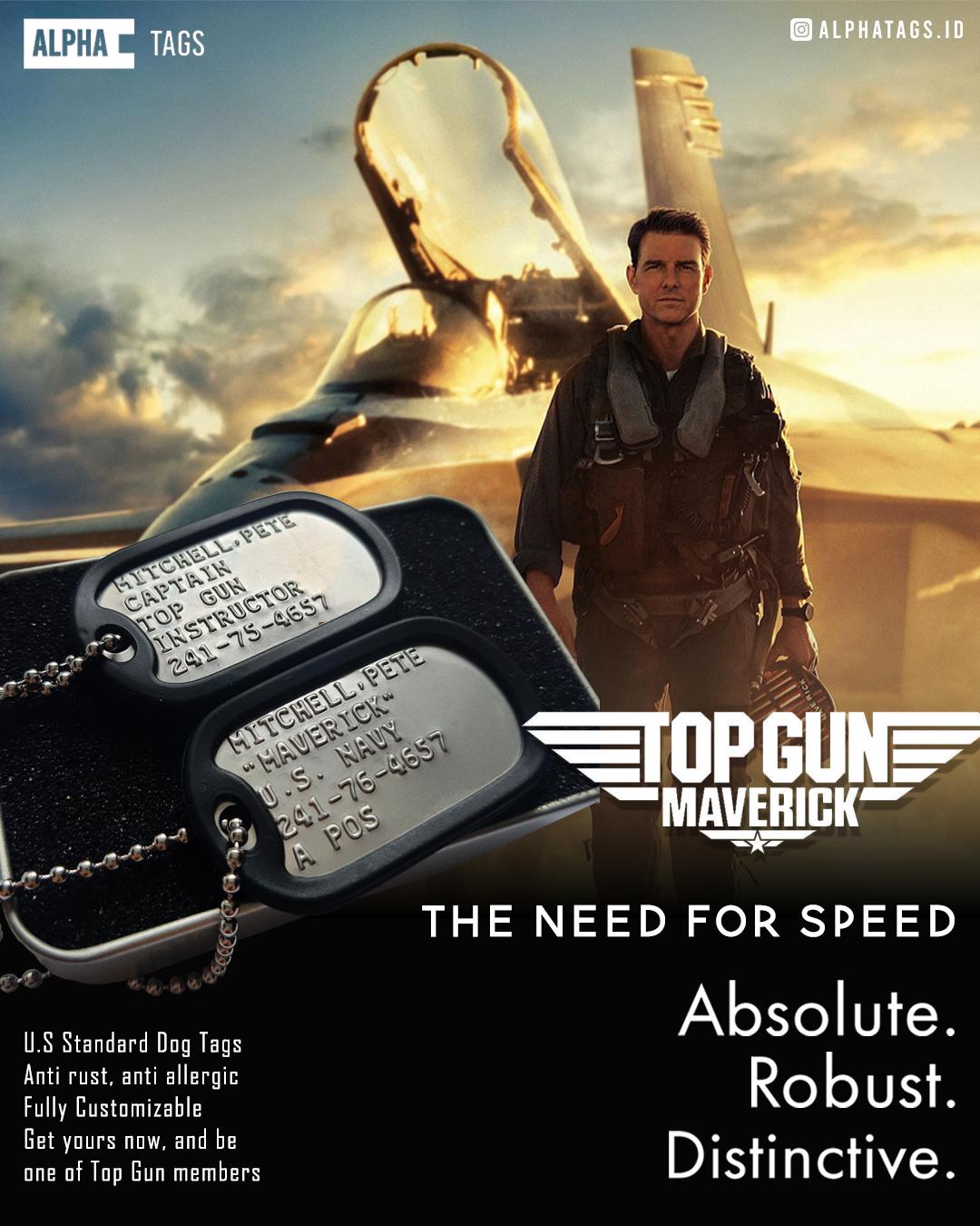 Kalung Dog tag maverick Top Gun edition / kalung tentara / dogtags ...