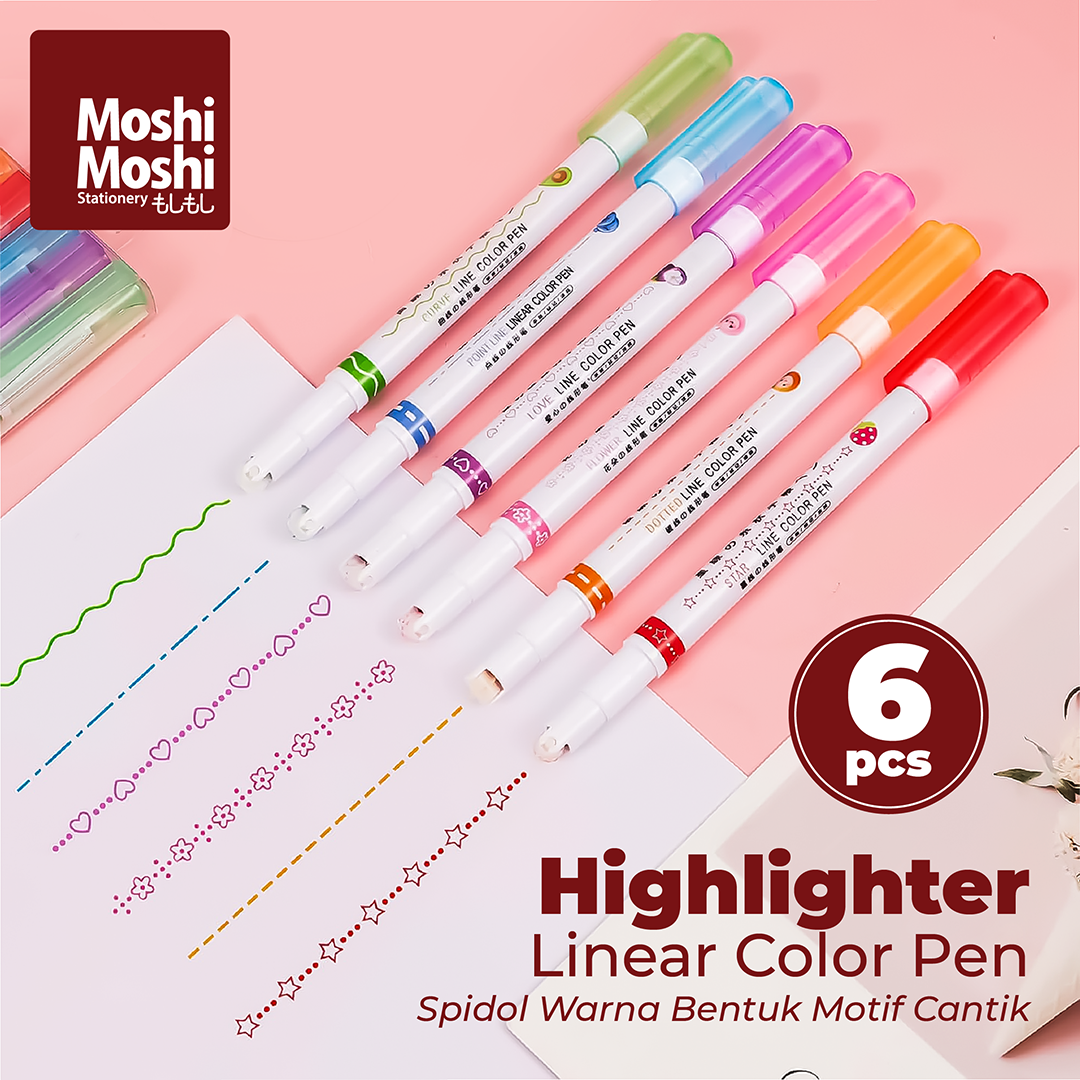 6 PCS Highlighter Curve Marker Linear Color Pen Spidol Stabilo Bentuk ...