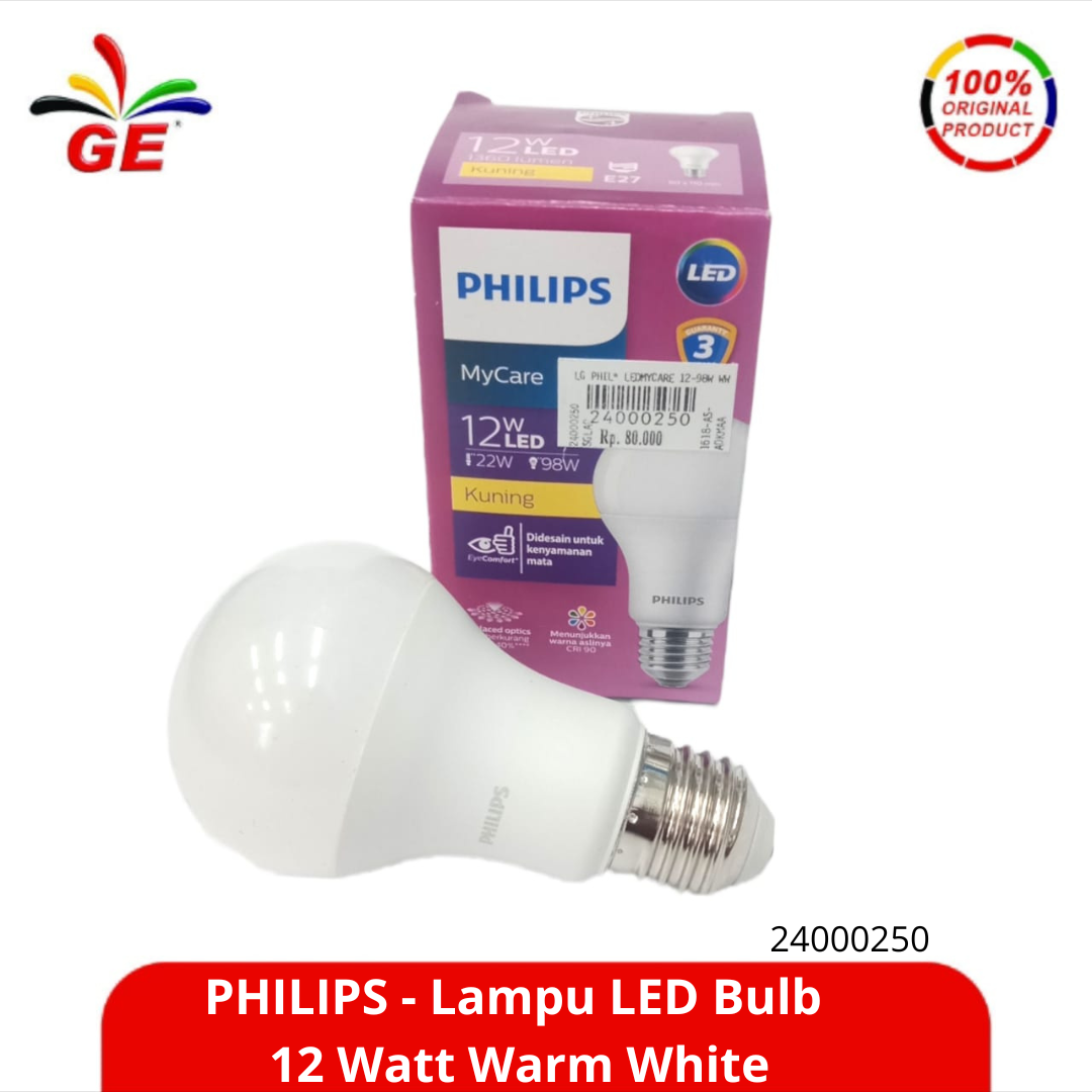 GE - Lampu Philips LED Bulb 12 Watt Warm White 24000250 | Lazada Indonesia