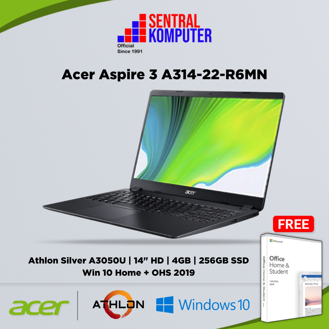 Acer Aspire 3 A314-22-R6MN-Athlon Silver A3050U-4GB-256GB-Win 10 & OHS ...