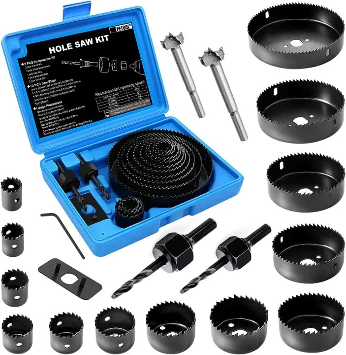 Holesaw Hole Saw 16 pcs - mata bor bulat lubang - Set Mata Bor Pelubang ...