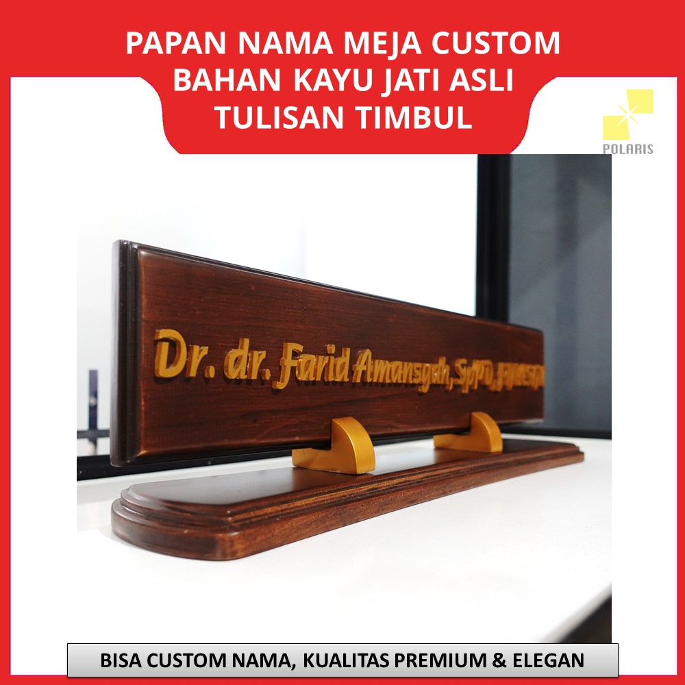 PAPAN NAMA MEJA KANTOR BAHAN KAYU JATI CUSTOM NAMA - NAME DESK KAYU ...