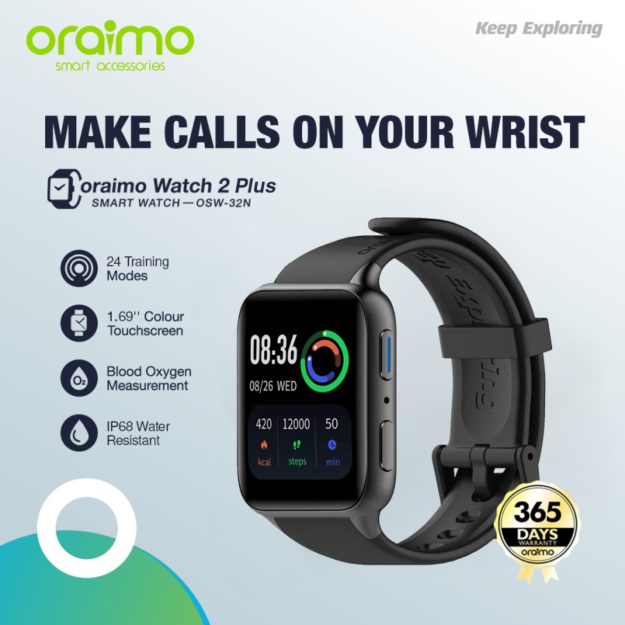 Oraimo Watch 2 Plus Smart Watch Jam Tangan Pintar BT Call - OSW-32N ...