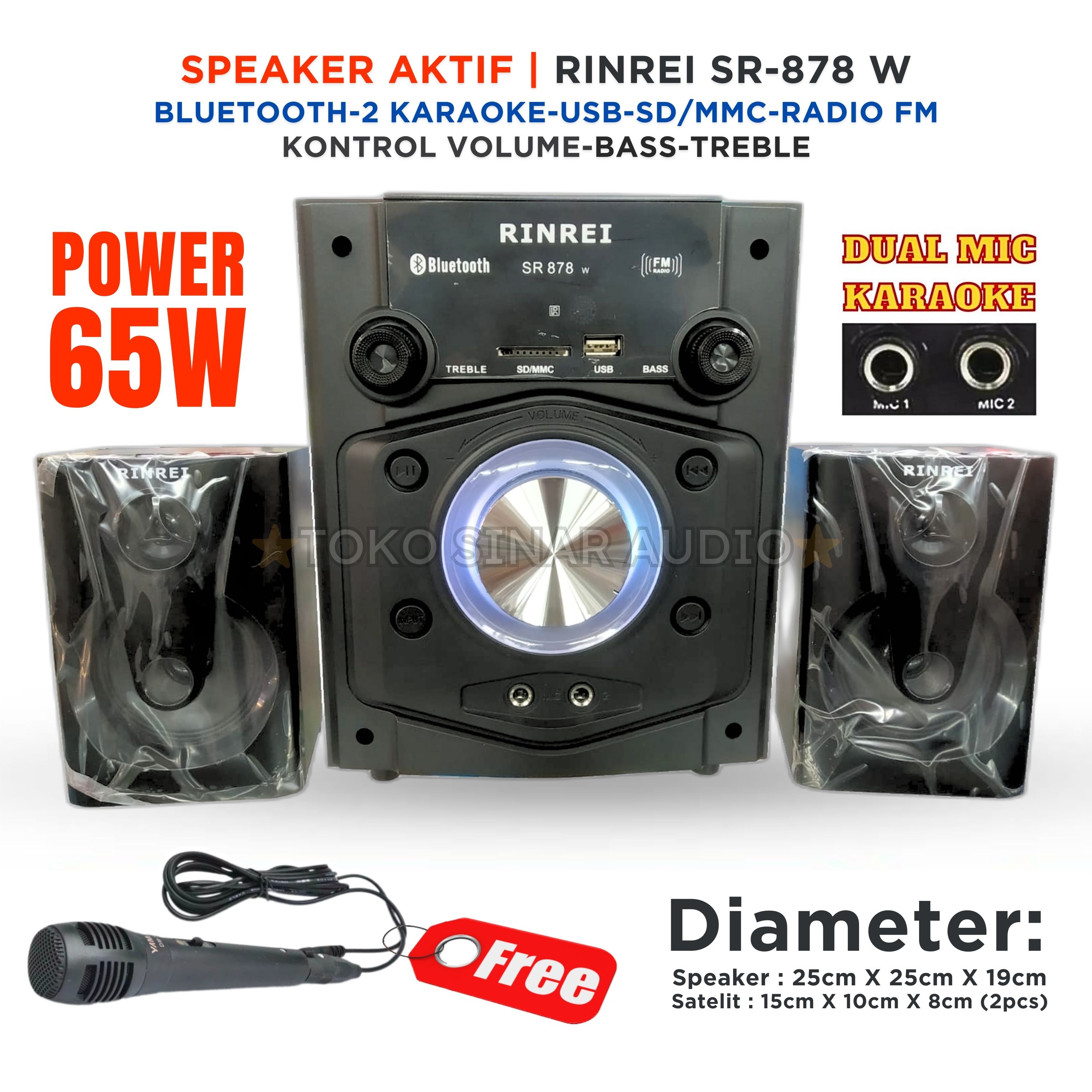 Speaker Aktif Super Bass Bluetooth Karaoke Rinrei Sr 878w 65 Wattgratis
