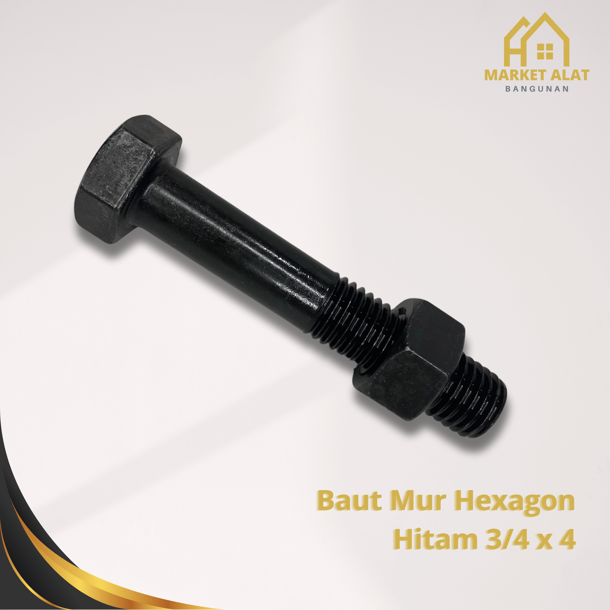 Baut Mur Hitam 3/4” x 4” / Baut Kunci 30 Panjang 10 cm 100 mm Drat Kasar Baja Hitam Hexagon ...