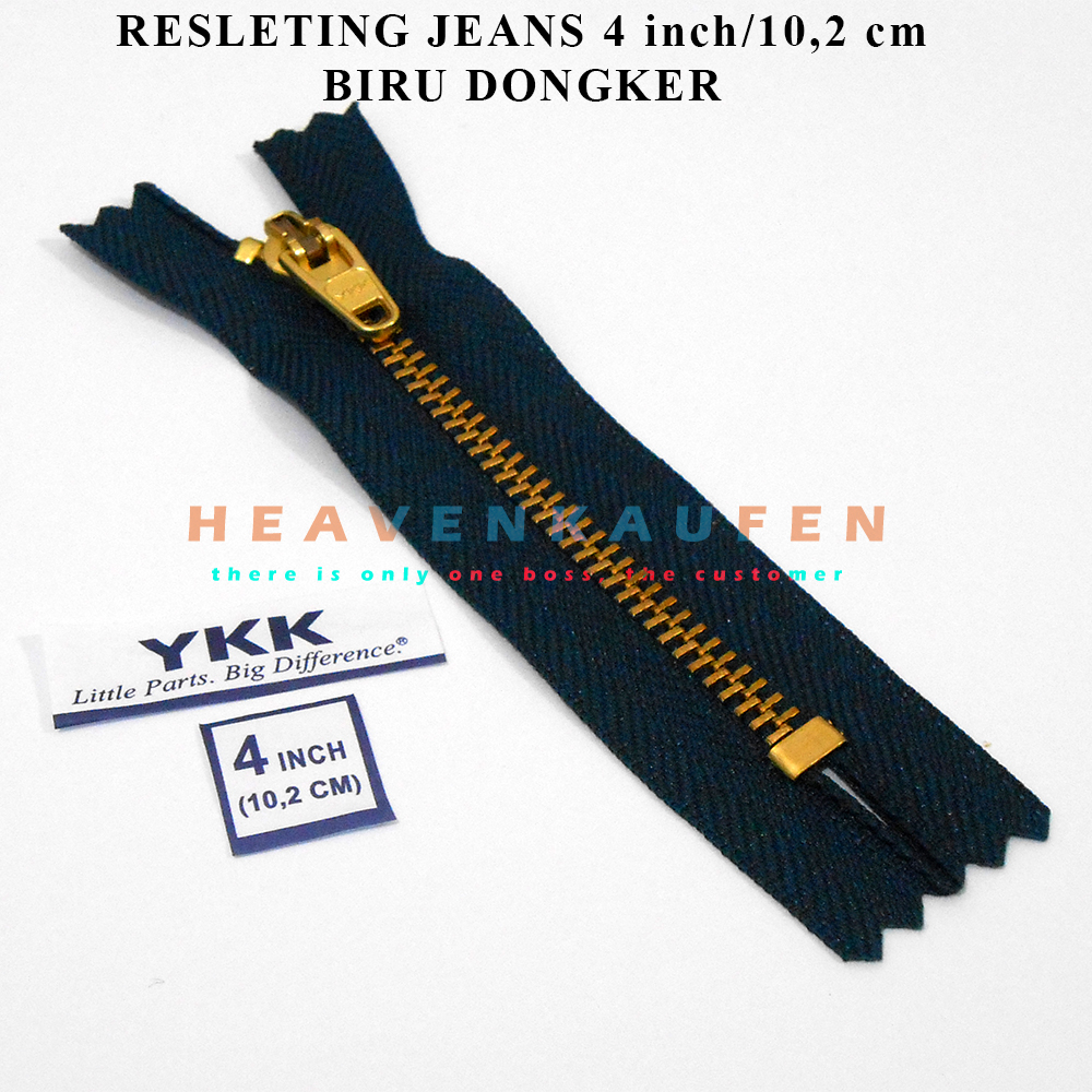 Resleting Zipper Jeans YKK 10 cm / 4 inch Type Gigi Besi Biru Navy Dongker - Gold Emas Harga Per ...